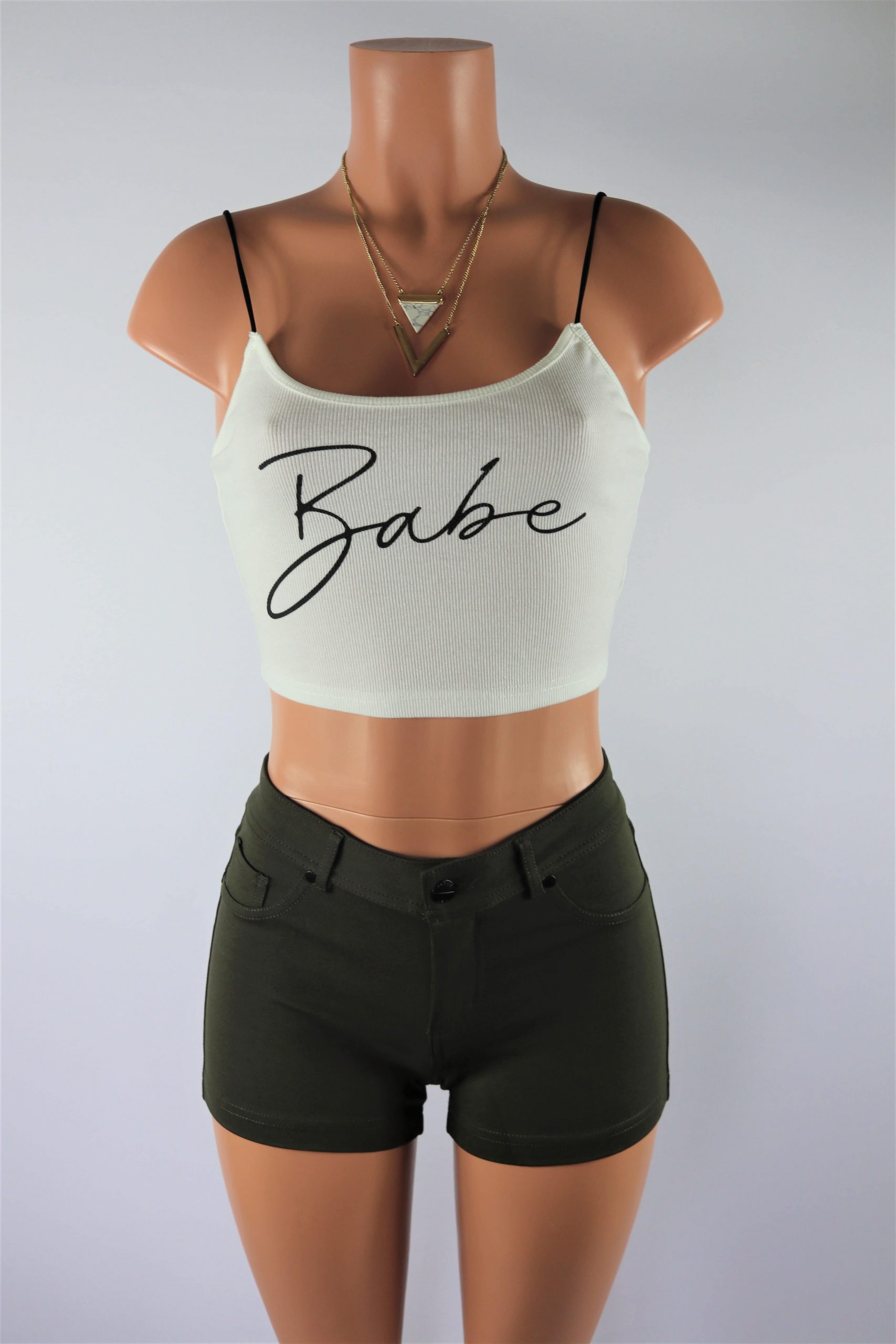 Tiffany Shorts - Mid Rise olive green charcoal stretchy booty shorts.