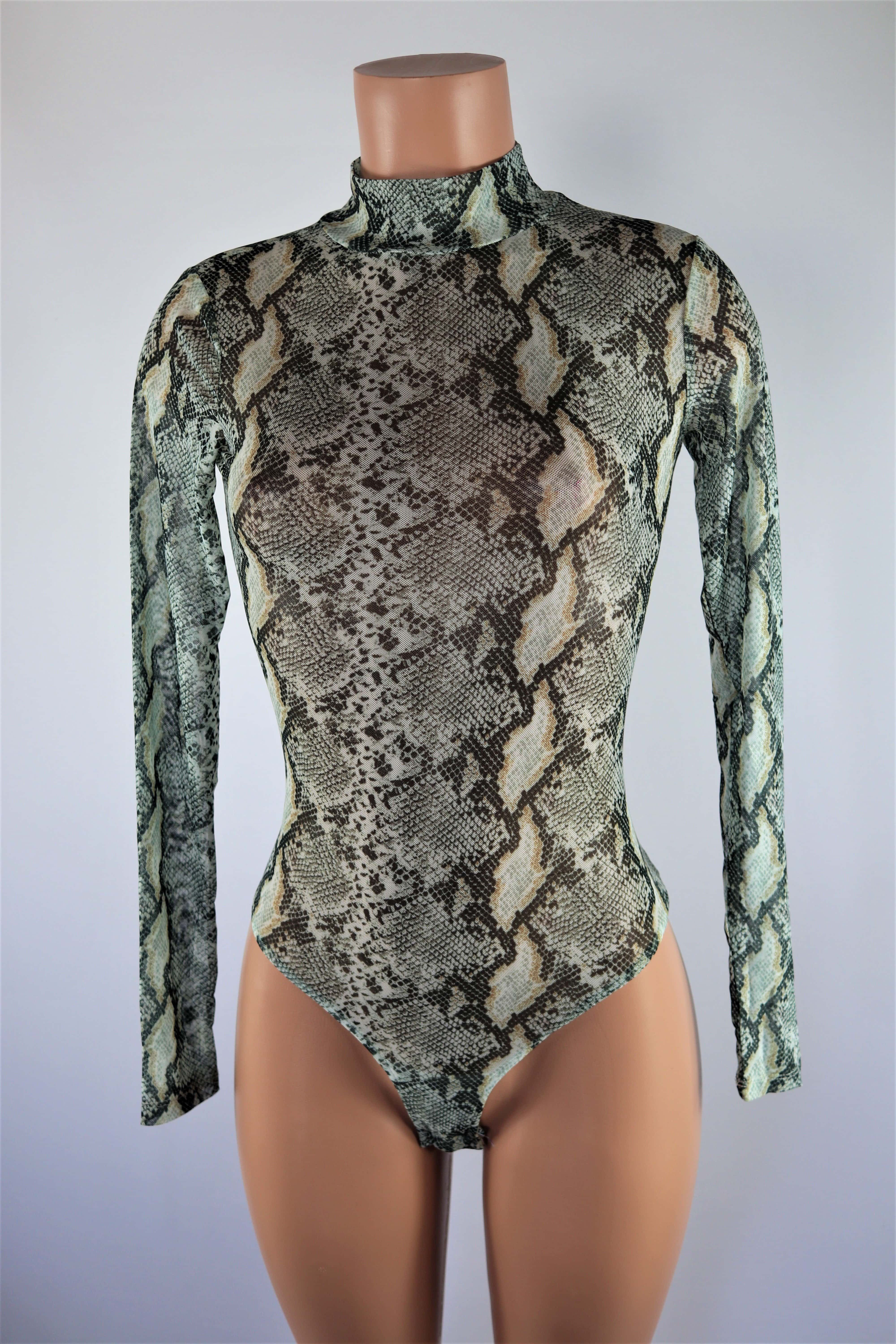 Slithering Beauty - High neck snake print long sleeve bodysuit.