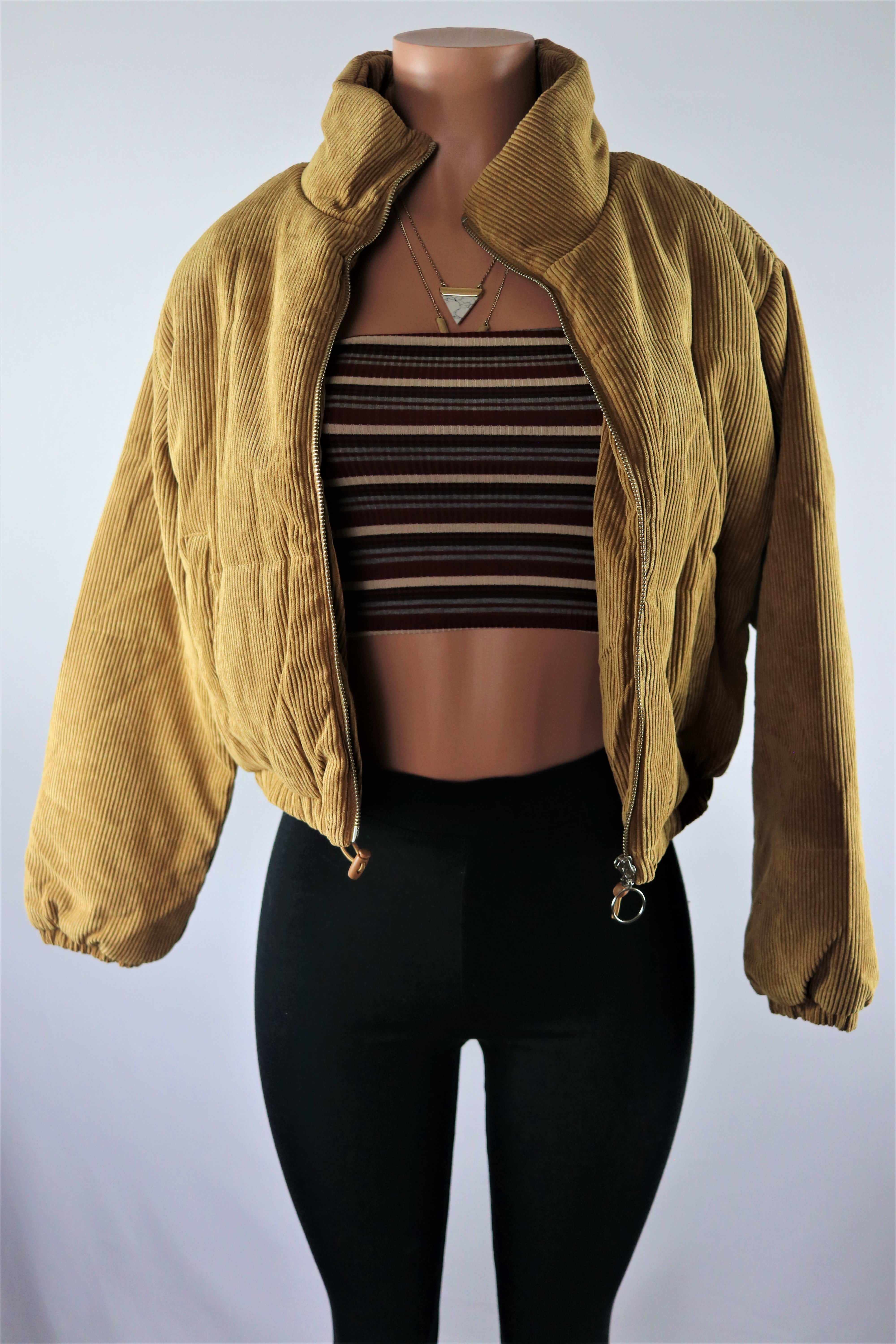Fall Bomber Jacket - Long sleeve corduroy wine camel bomber jacket.