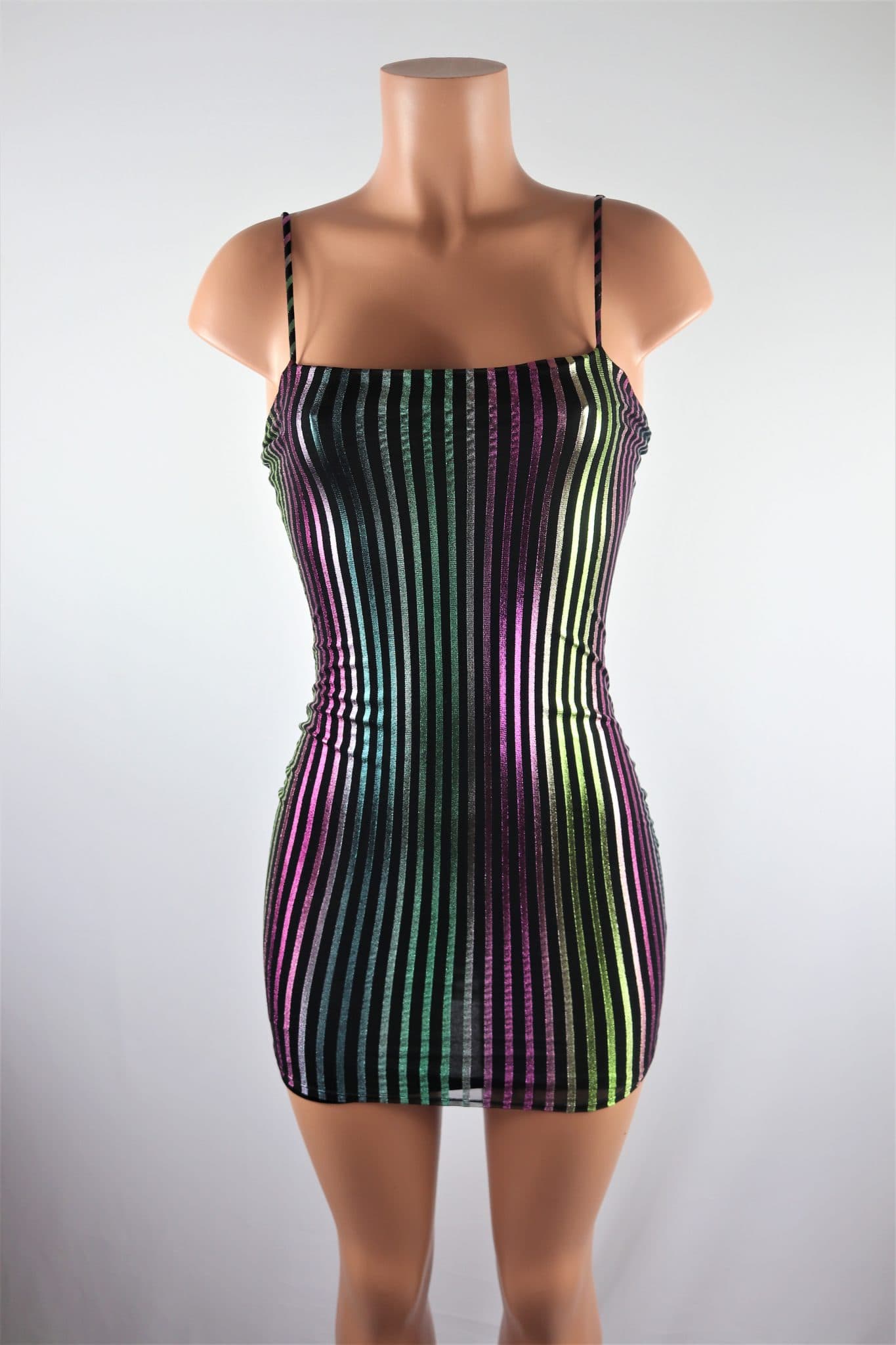 Multi Stripe Dress - Tight fitted stripe sexy mini dress.