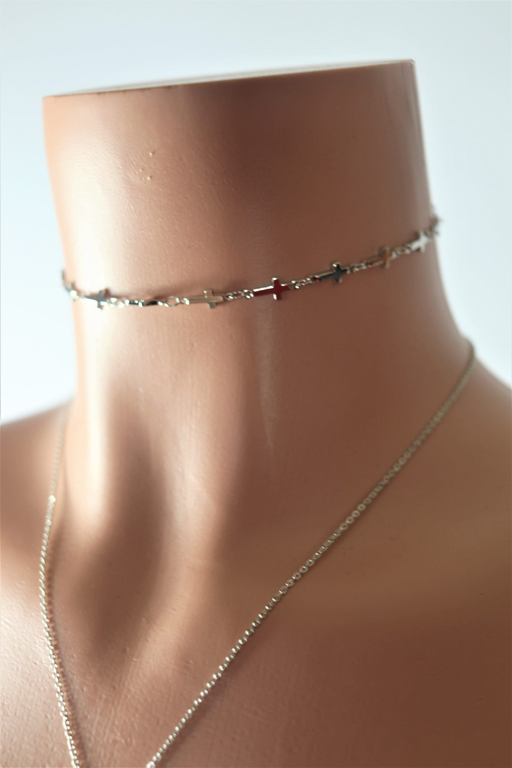 Cross Layered Drop Necklace - Cross gold silver plated drop necklaces.
