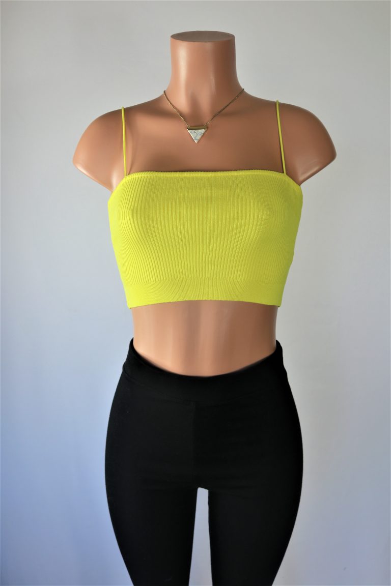 Basic Crop Top - Square neck ribbed spaghetti strap crop top.