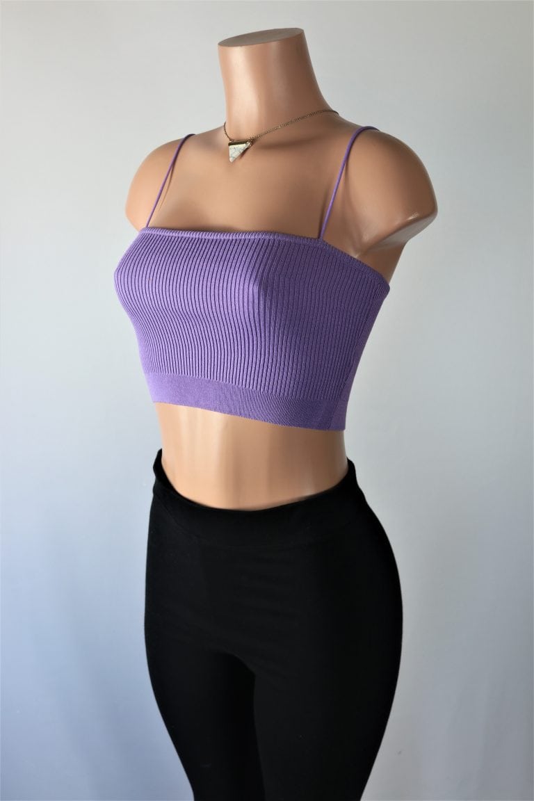 Basic Crop Top - Square neck ribbed spaghetti strap crop top.