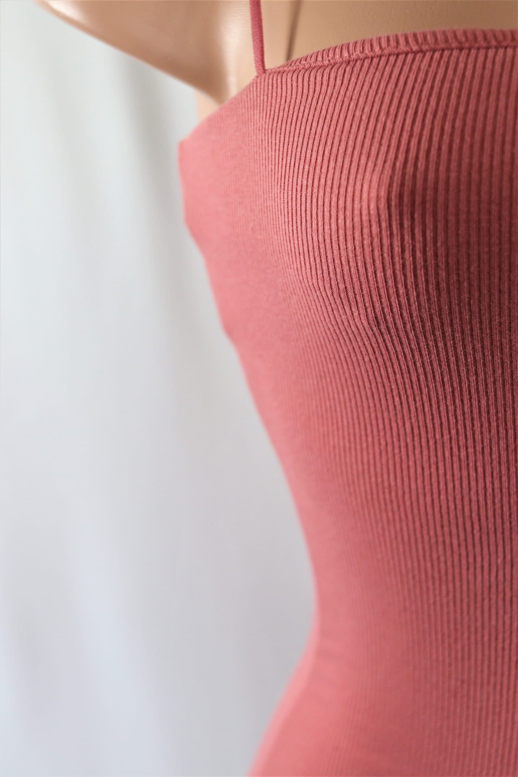 Basic Ribbed Mini Dress - Thick square neck ribbed mini dress Rust Pink.