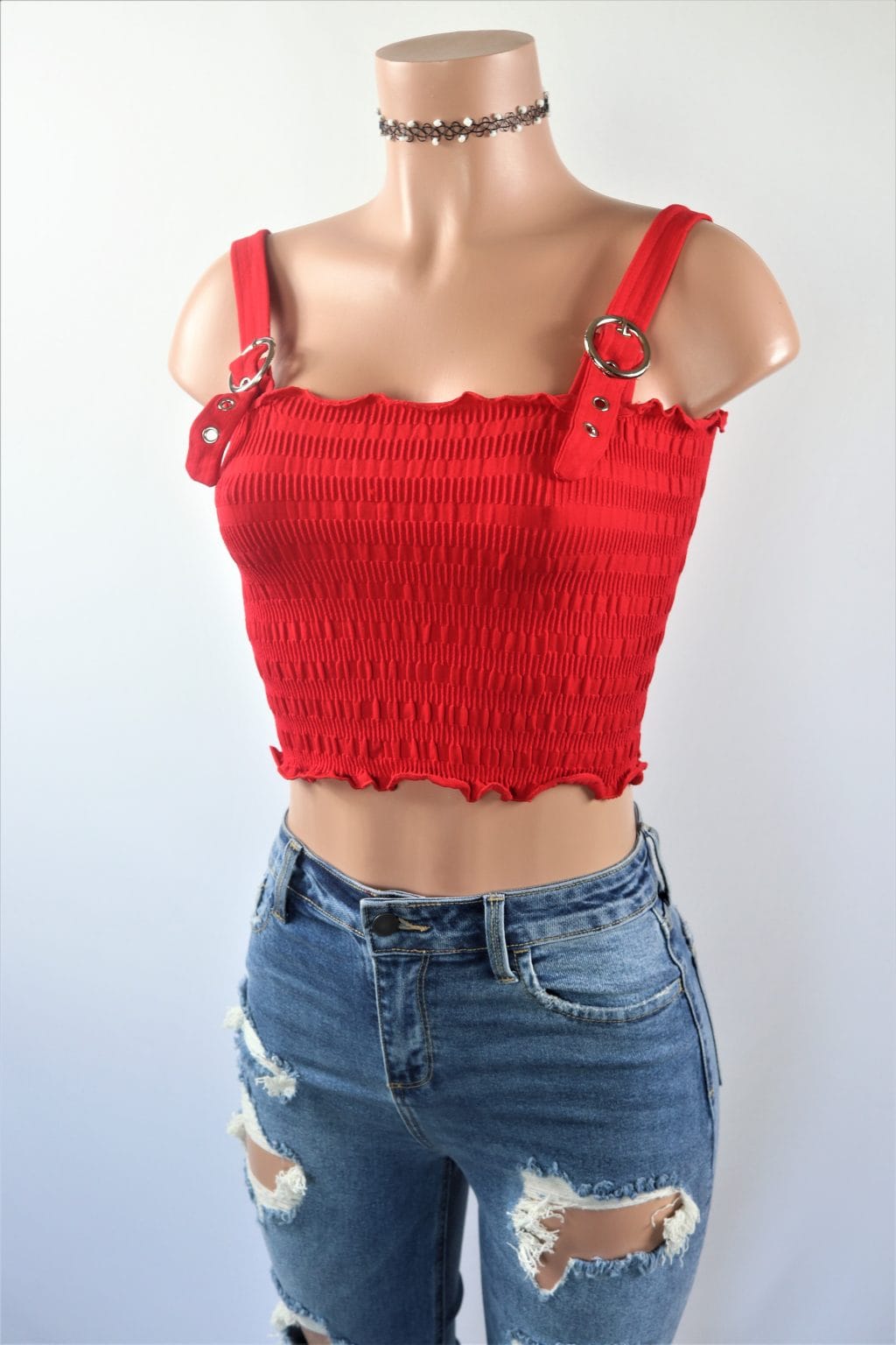 Felicia Crop Top - Plain ribbed buckle crop top 5 colors.