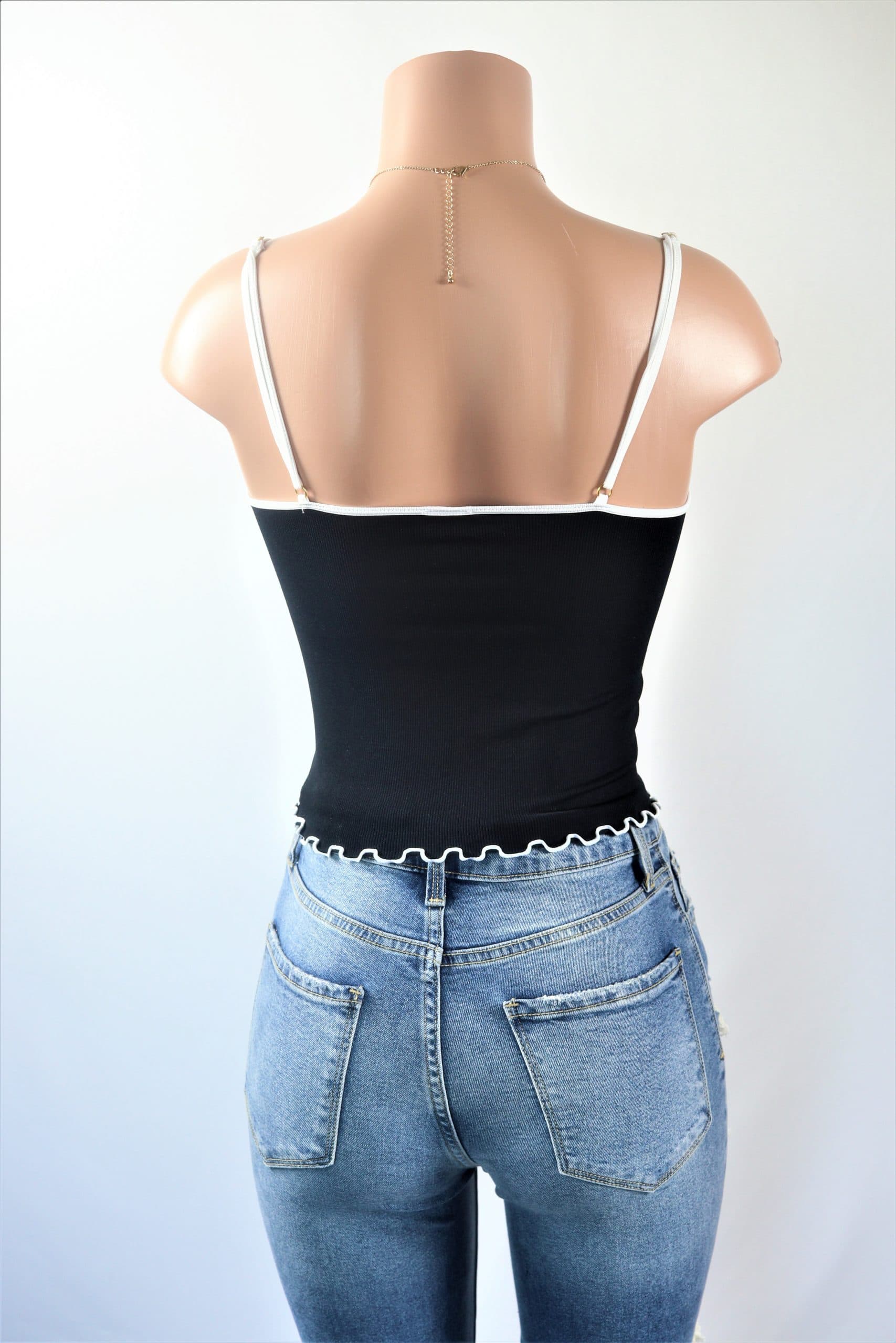 Contrast Top - Plain lettuce trim crop top in black, white, pink, green