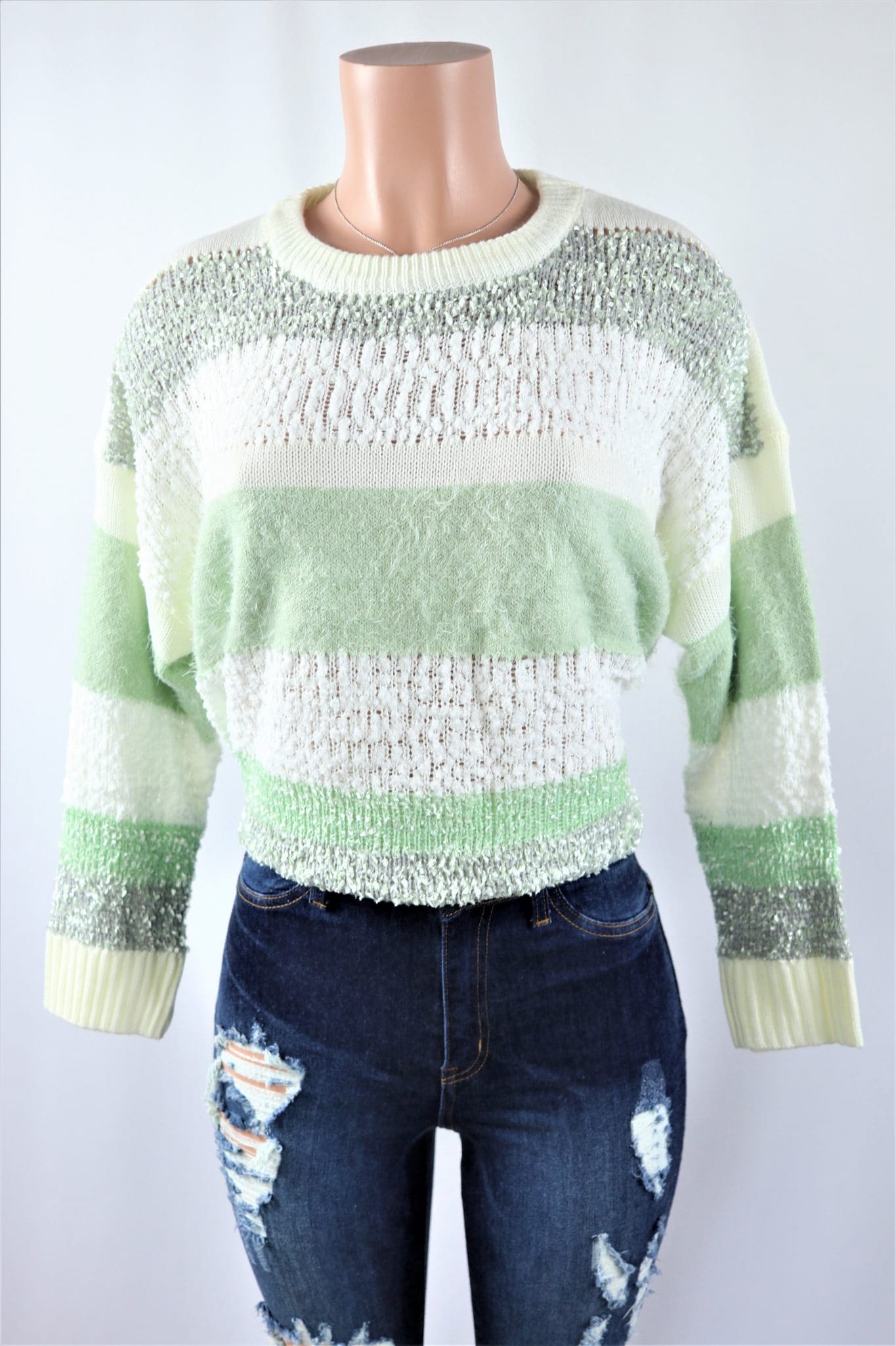 Sage Stripe Sweater - Multi color striped long sleeve sweater top.