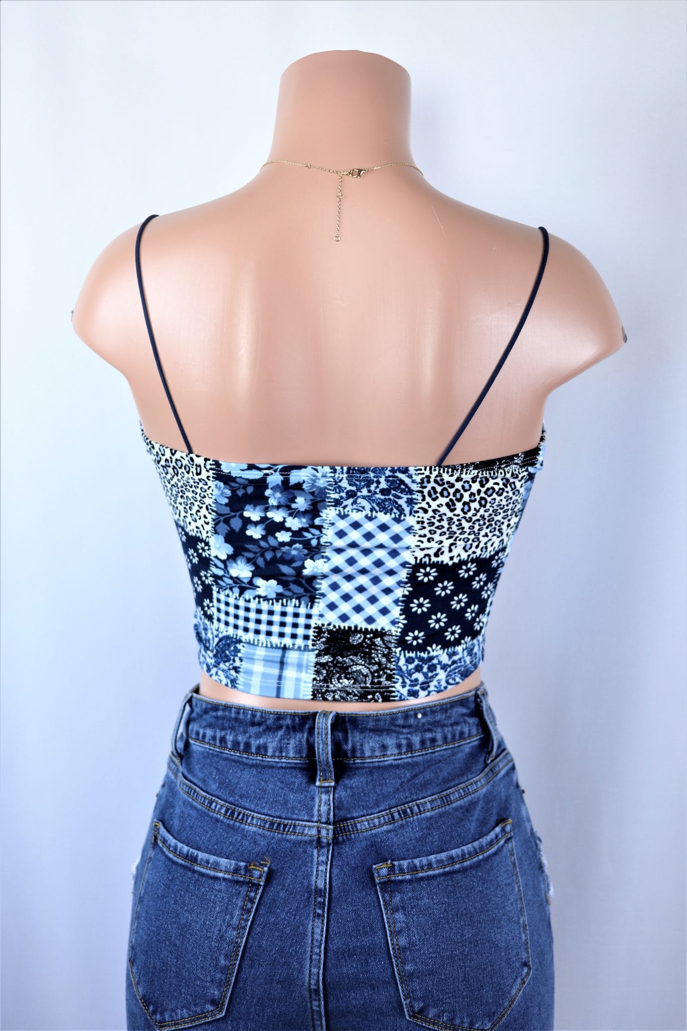 Patchwork Crop Top - Multi color square neck patchwork crop top.