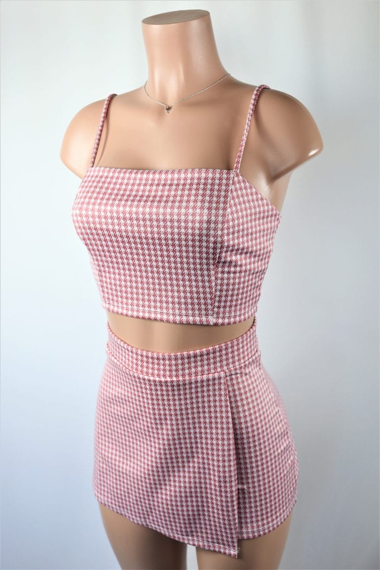 Houndstooth Skort Set - High waisted skort crop top set.